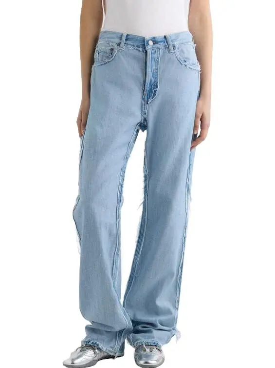 Acne Studios Pazer Frayed Double Layer Straight Leg Jeans - Light Blue