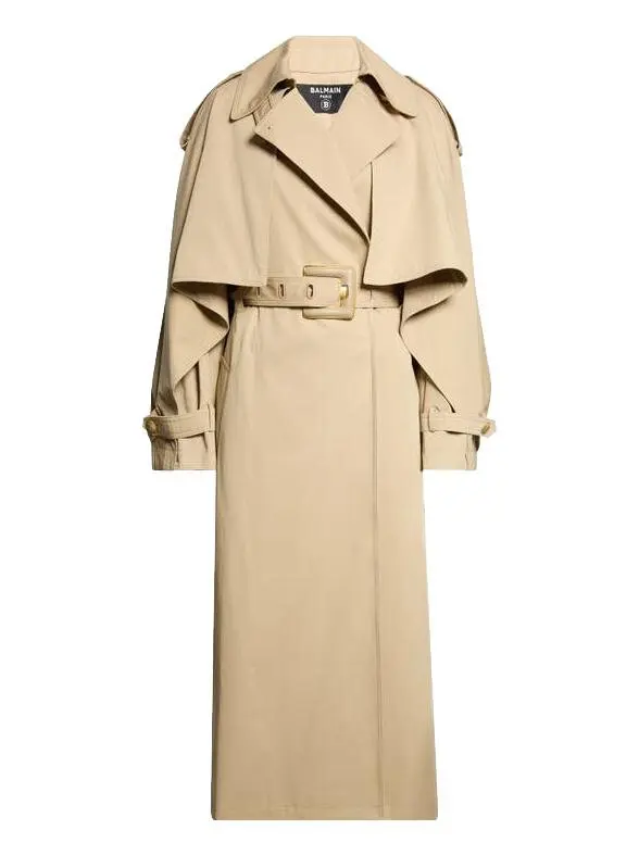 Balmain Belted Cotton Gabardine Trench Coat - 0an Sand