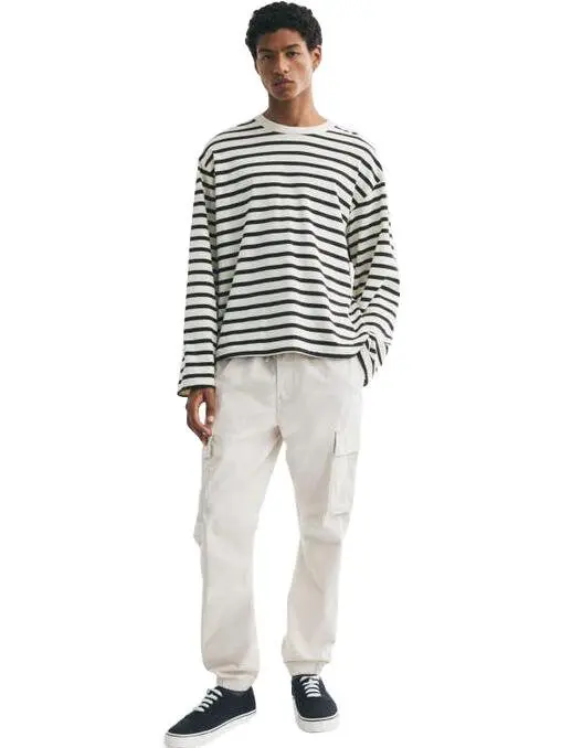 H&M Slim-fit Cotton Twill Cargo Pants With Drawstring Waist - Light Beige