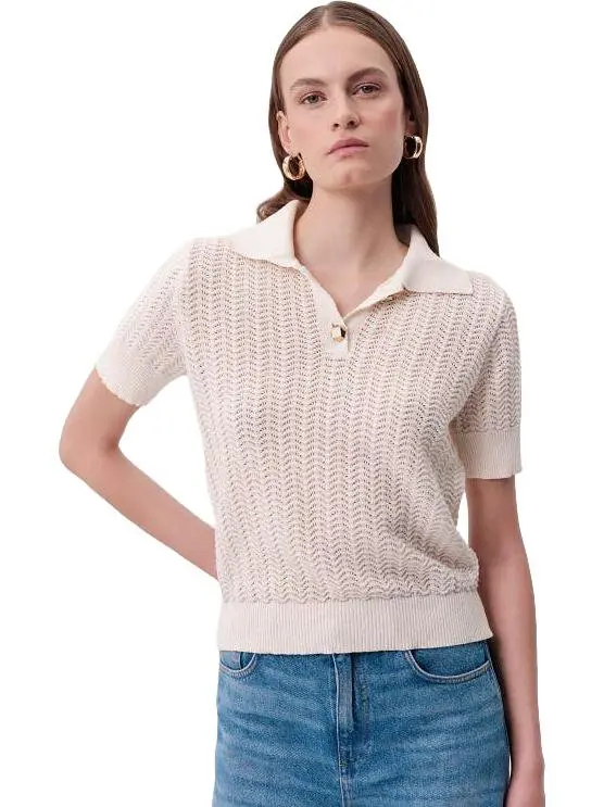 EXQUISE Rachelle Short Sleeve Knit Blouse - Cream