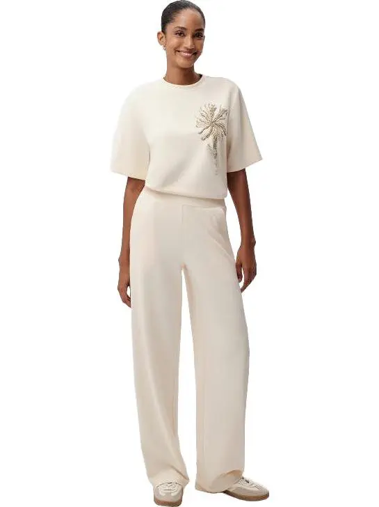 EXQUISE Wide Leg Knit Trousers - Ecru