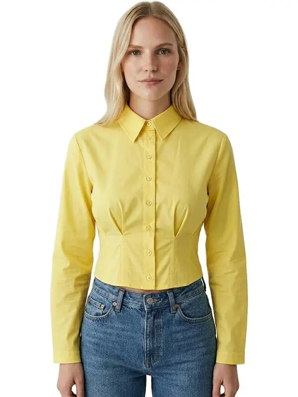 EXQUISE Felecia Long Sleeve Cropped Shirt - Yellow
