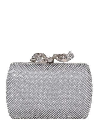 Badgley Mischka Cassia Crystal Minaudiere W. Bow Clasp - Silver