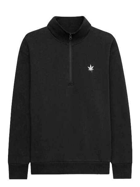 Boast Fleece Quarter Zip With Embroidered Leaf Detail - Black