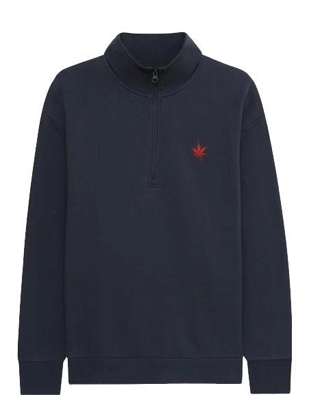 Boast Fleece Quarter Zip With Embroidered Leaf Detail - Navy