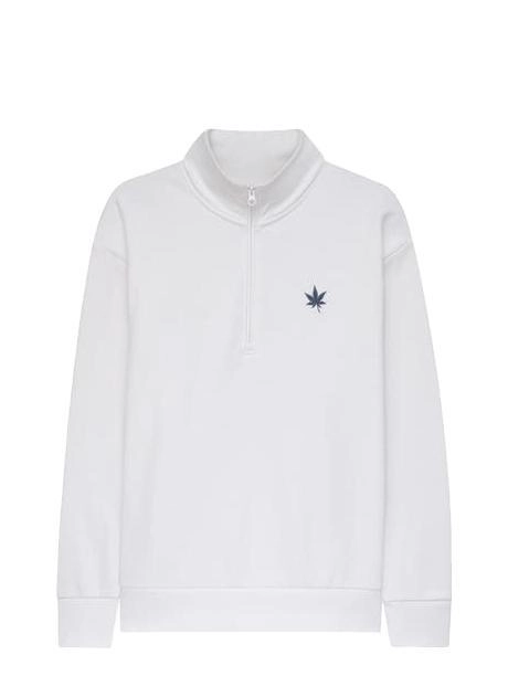 Boast Fleece Quarter Zip With Embroidered Leaf Detail - White