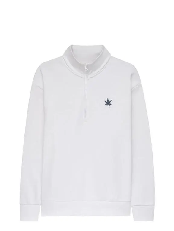 Boast Fleece Quarter Zip With Embroidered Leaf Detail - White