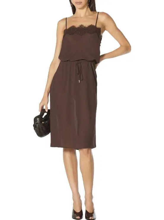 AFRM Tabitha Lace Trim Midi Dress - Espresso