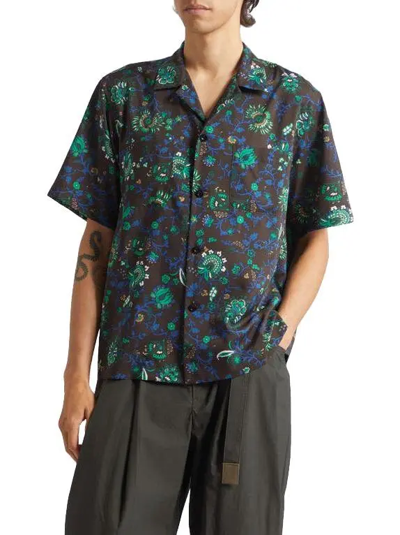 Sacai Floral Print Button-up Shirt - Brown