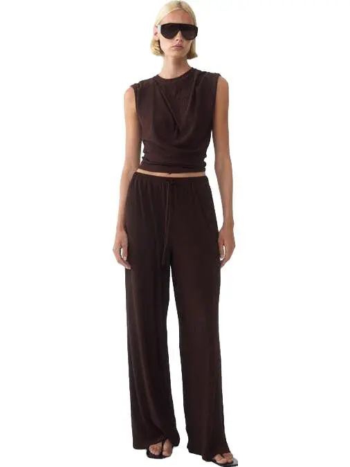 H&m Crinkled Drawstring Pants - Dark Brown