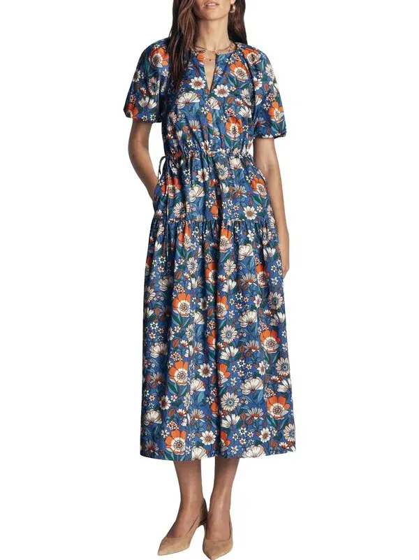 Boden Floral Print Linen Tiered Dress - Multi/floral Field