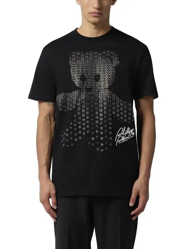 Philipp Plein Round Neck T-shirt Teddy Strass Teddy Bear - Black