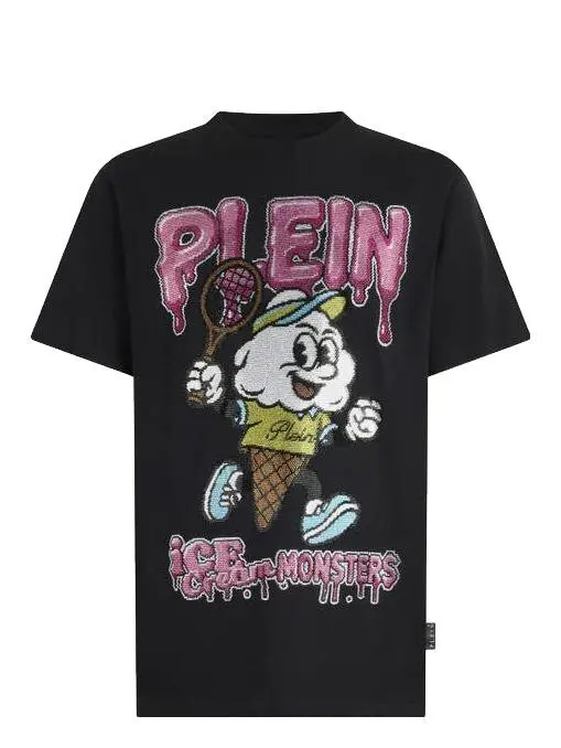 Philipp Plein Round Neck T-shirt Tennis Ice Cream - Black