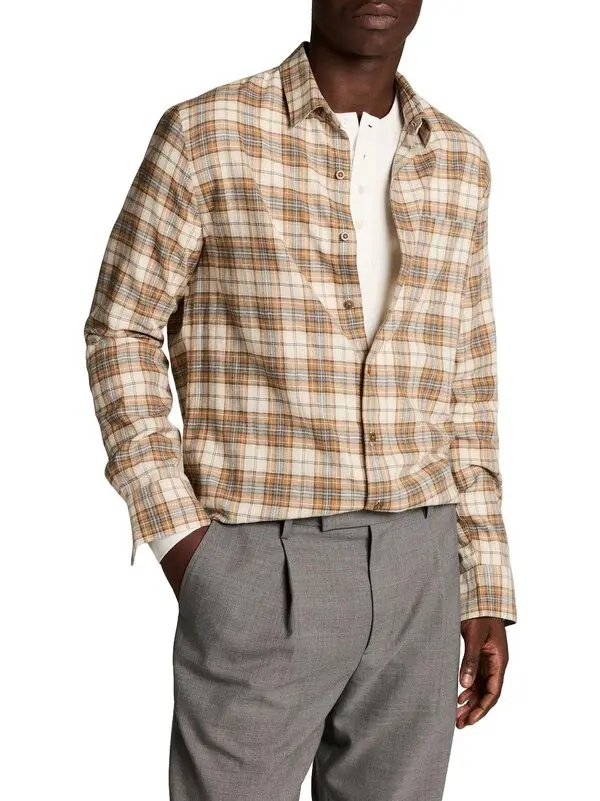 Vince Jackson Plaid Cotton Button-front Shirt - Curry Combo