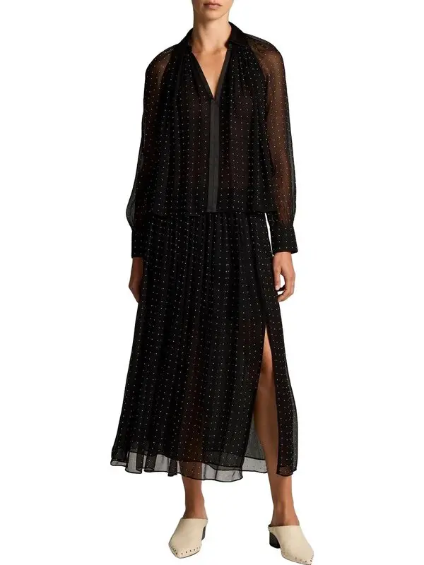 Vince Heat-set Dot Chiffon Gathered Skirt - Black