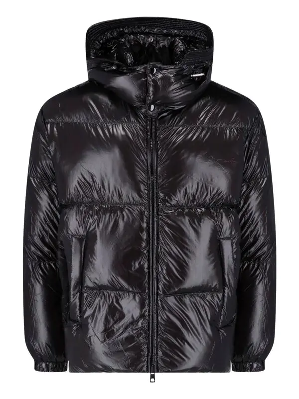 DIESEL® Down Jacket "w Rolfys" With Removable Hood And Logo Embroidery - Black