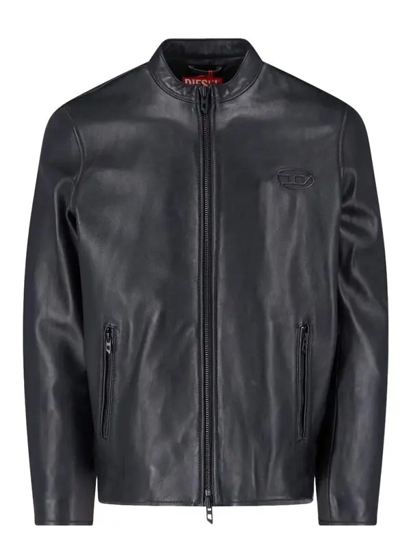 DIESEL® Oval D" Biker Jacket In Lambskin Leather - Black