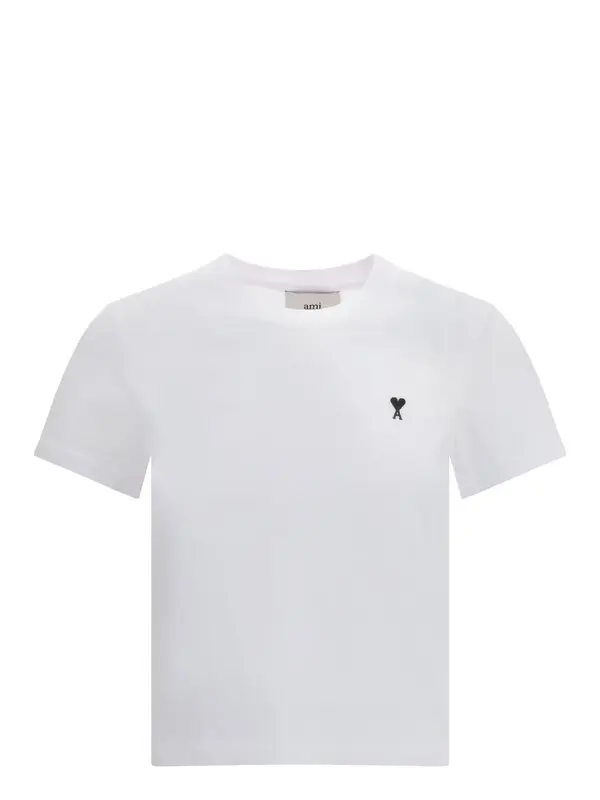 AMI Paris De Coeur Cropped T-shirt Femae - White