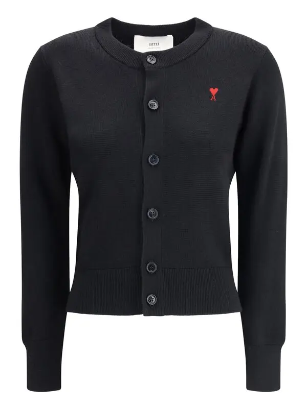 AMI Paris De Coeur Merino Woo Cardigan Femae - Black