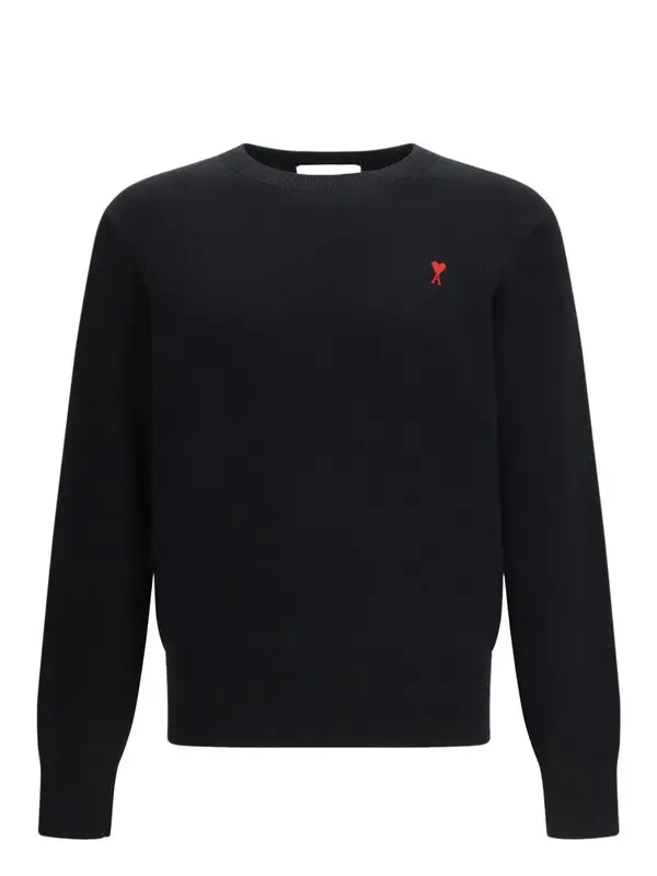 AMI Paris De Coeur Jacquard Logo Crew Neck Sweater - Black