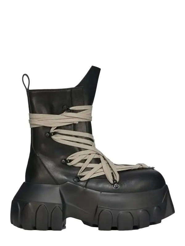 Rick Owens Leather Boots Megalace Mega Tractor - Black