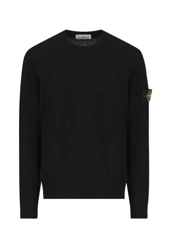 Stone Island Crew Neck Sweatshirt With Logo Patch - Black