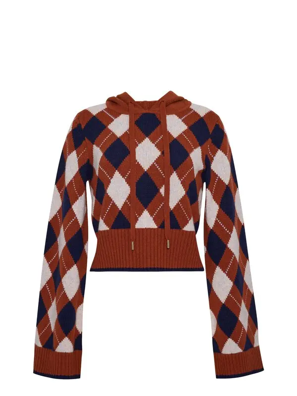 Cara Cara Argyle Cropped Hoodie - Argyle Knit Rust
