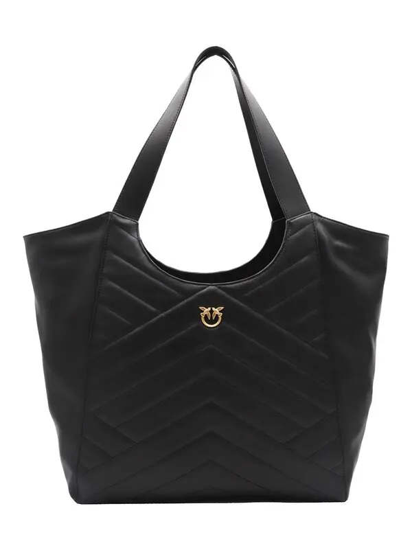 Pinko Logo Plaque Chevron Quilted Tote Bag - Black