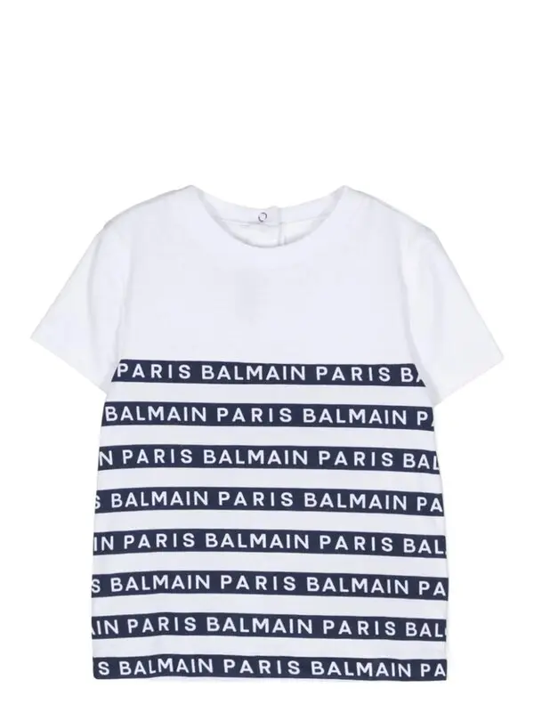Balmain Logo-stripes Cotton T-shirt - White