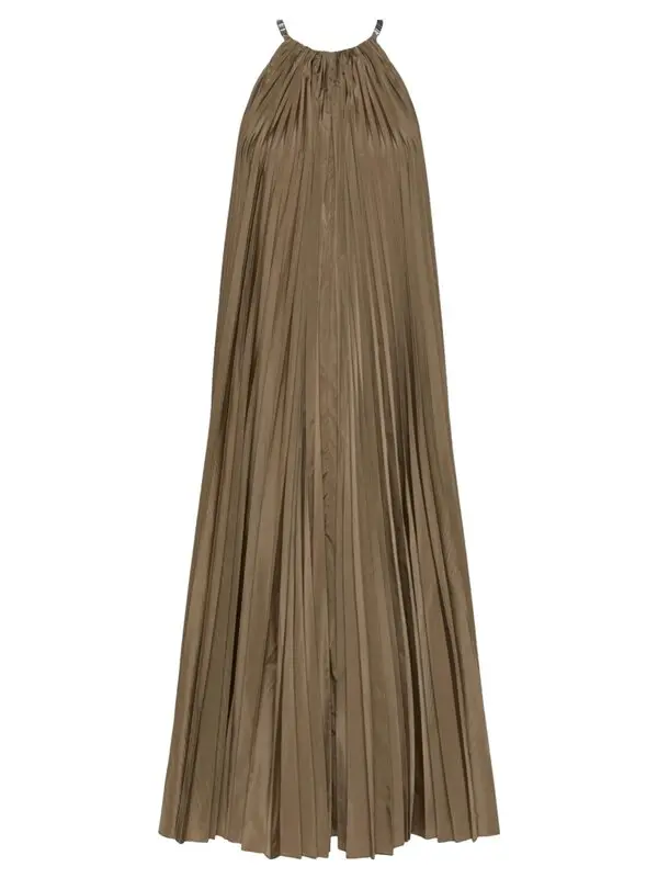 Max Mara Costone Halterneck Pleated Maxi Dress - Mud