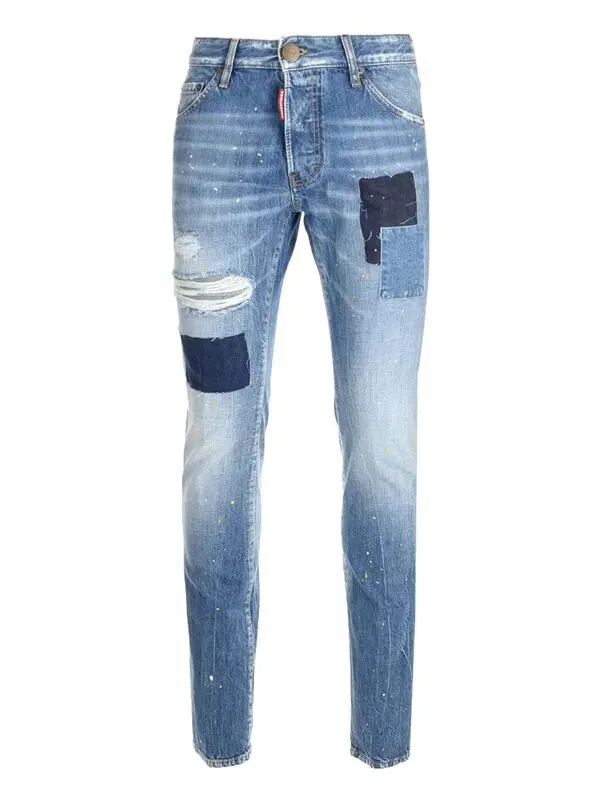 Dsquared2 Patchwork Logo Detailed Jeans - Blue
