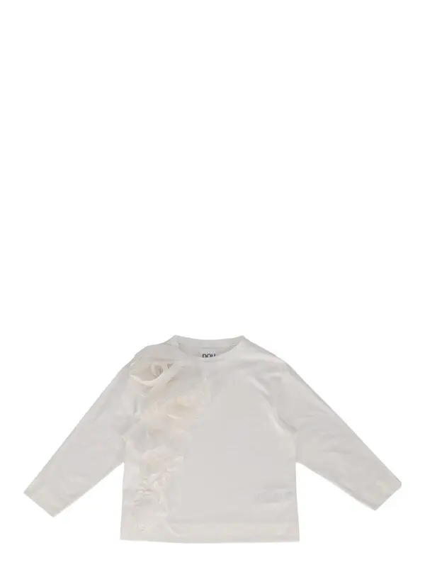 DOUUOD Long Sleeve T-shirt With Ruffle Trim - White