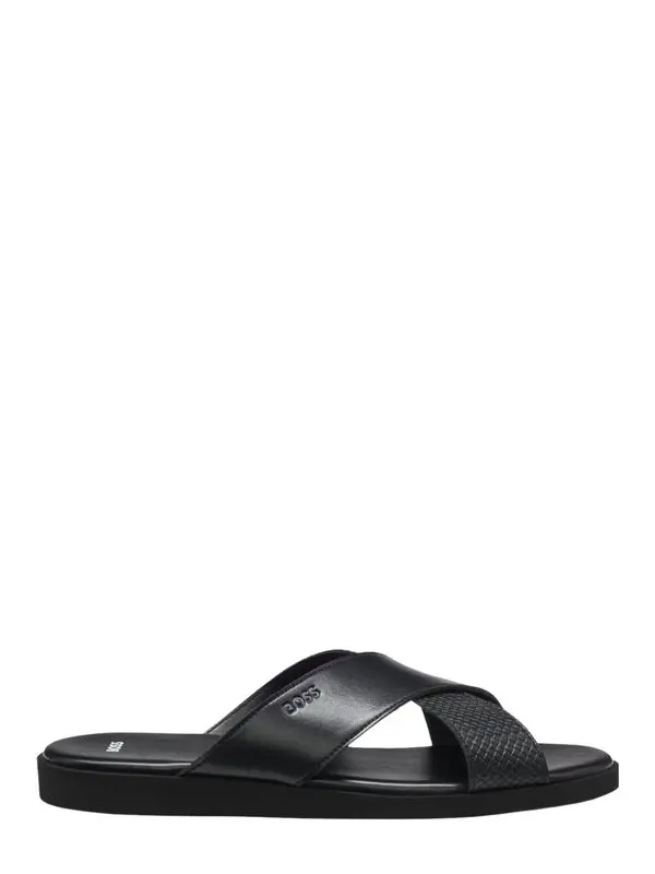 Hugo Boss Crisscross Strap Slides - Black