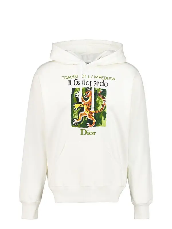 Dior Hooded Sweatshirt With Embroidered Book Cover Motif - White