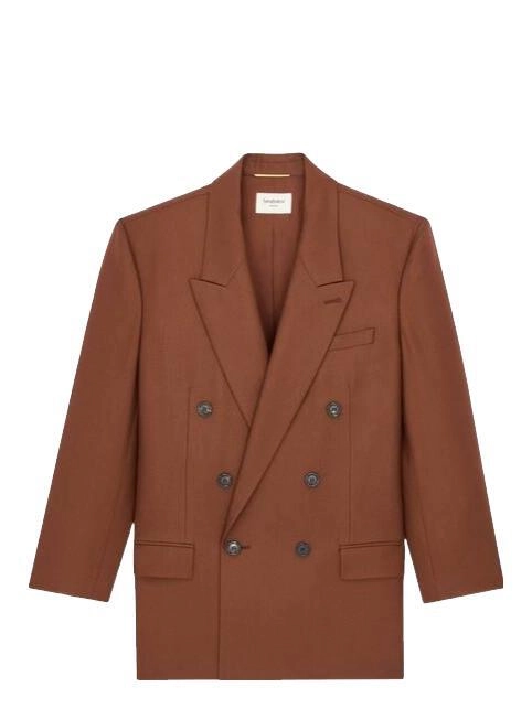 Saint Laurent Double-breasted Jacket In Cashmere - Brown