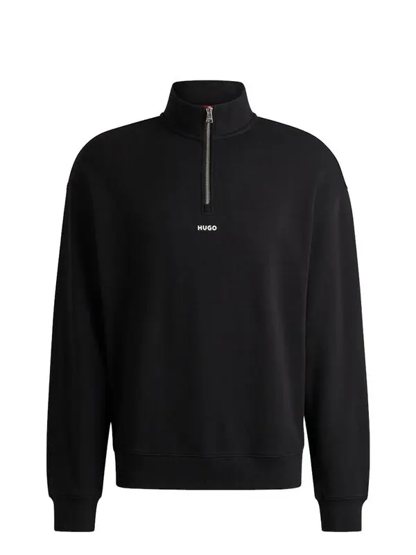 Hugo Boss Zip-neck Logo Print Sweatshirt - Black