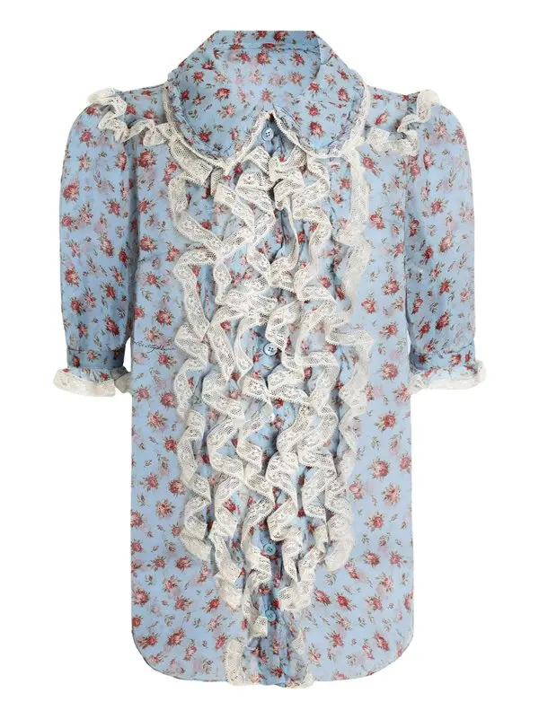 Dolce & Gabbana Ruffled Floral Top - Gray