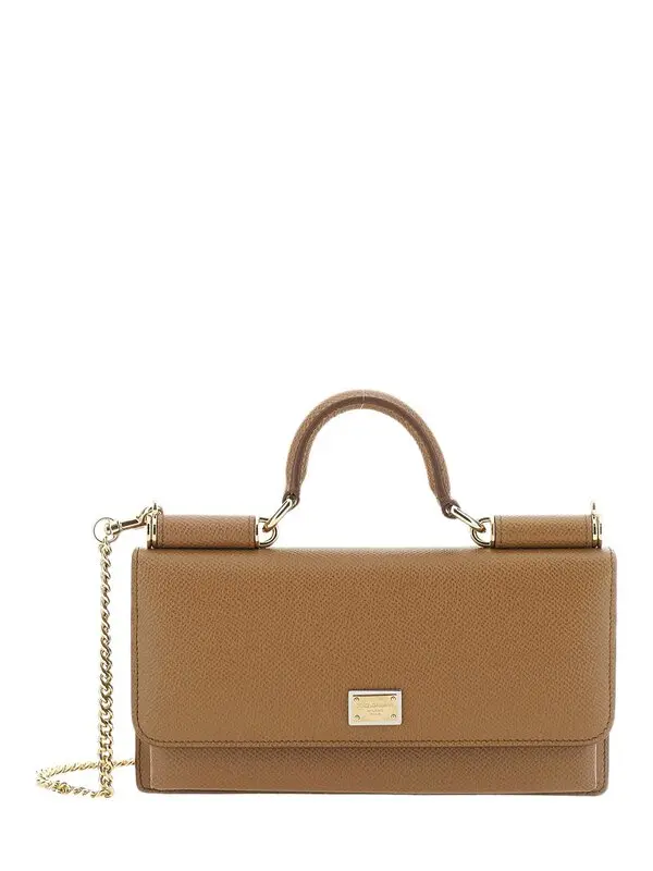 Dolce & Gabbana Logo Plaque Foldover Top Clutch Bag - Brown