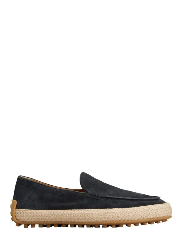 TOD'S Round Toe Suede Loafers With Textured Sole - Blue