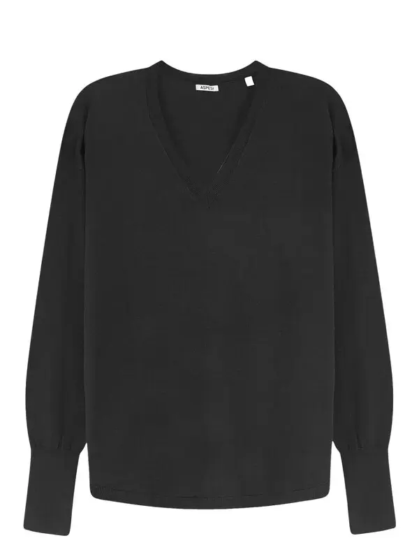 Aspesi V-neck Long-sleeve Knit Top - Black
