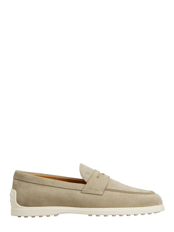 TOD'S Suede Round-toe Loafers With Embossed Logo Detail - Nude