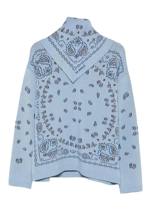 Alanui Sweater With Bandana Jacquard Motif - Light Blue