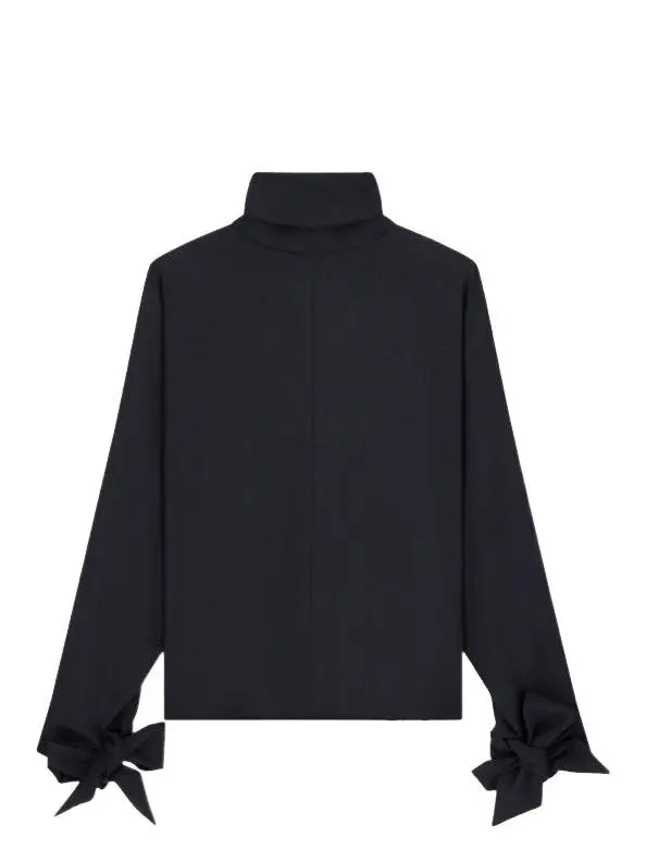 Emporio Armani Recycled Crepe High Neck Blouse With Tie Cuffs - Black