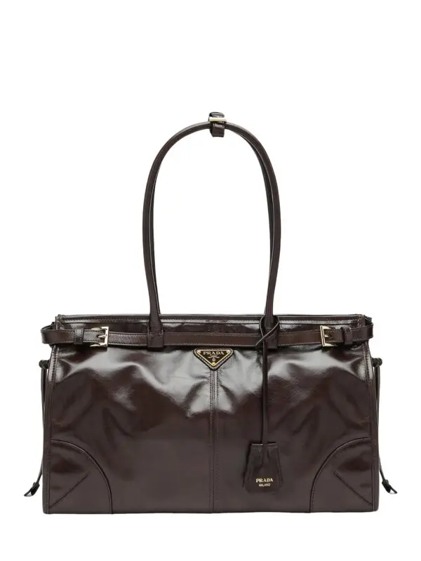 Prada Bonnie Large Leather Handbag In Dark - Brown