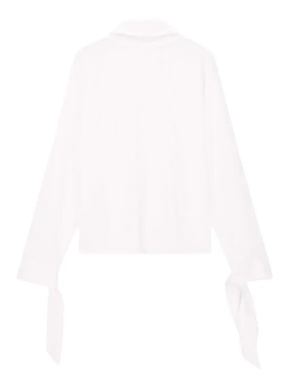 Emporio Armani Blouse In Recycled Crepe With High Neckline And Tie Cuffs - White