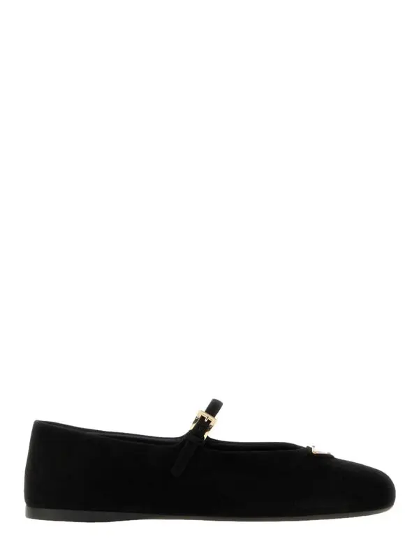 Prada Buckle-strap Logo-plaque Ballet Flats - Black