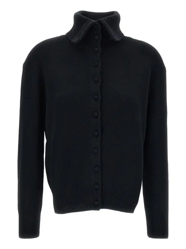 LISA YANG Long Sleeve High Neck Cardigan - Black