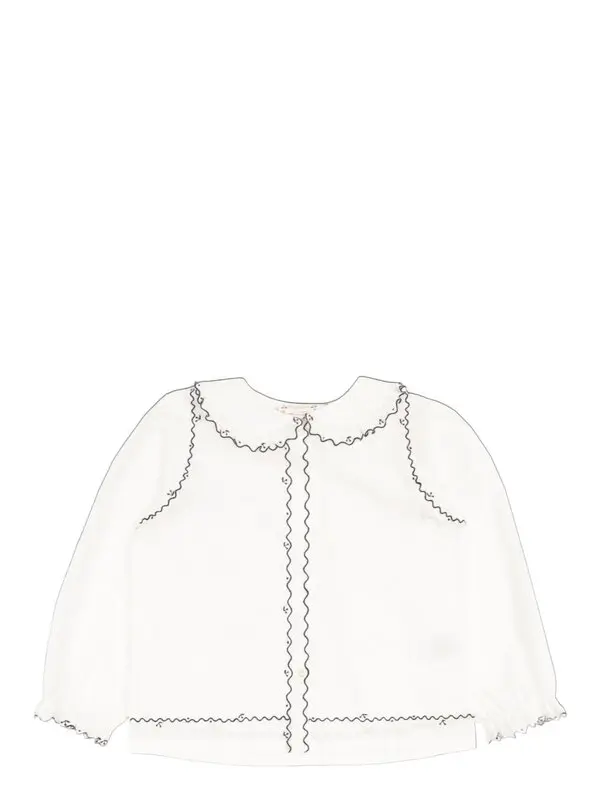 Bonpoint Long-sleeve Shirt With Wavy Stitching - White