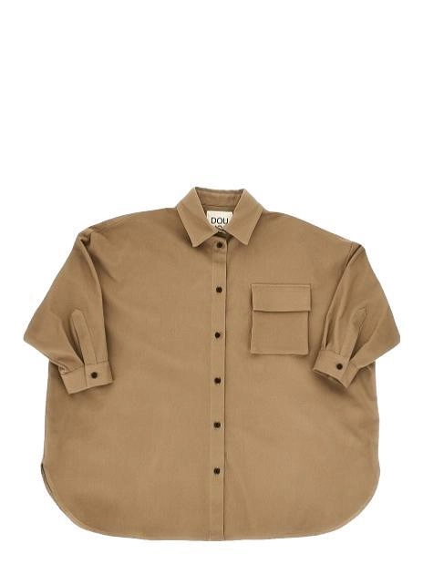 DOUUOD Cotton Shirt Dress With Chest Pocket - Beige