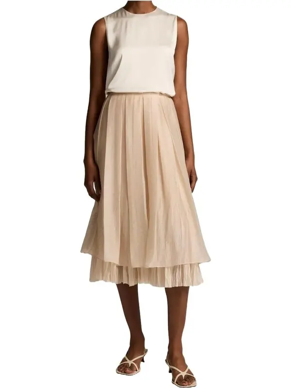 Vince Pleated Layered Midi Skirt - Blush Cloud